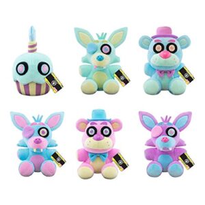 funko fnaf spring pastel colorway plush set of 5 - cupcake, foxy, freddy blue and freddy pink, foxy blue and foxy purple