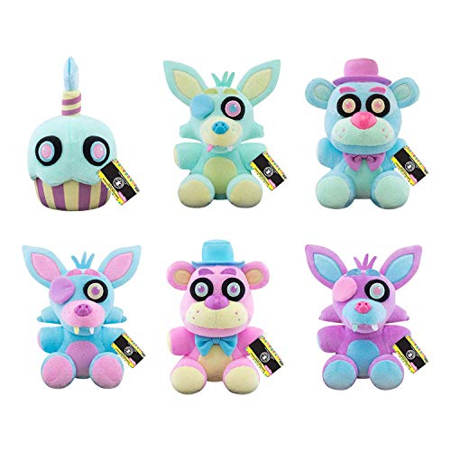 Funko FNAF Spring Pastel Colorway Plush Set of 5 - Cupcake, Foxy, Freddy Blue and Freddy Pink, Foxy Blue and Foxy Purple