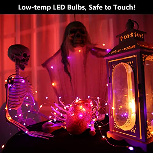 BrizLabs Purple & Orange Halloween Lights, 2 Pack 17.48ft 50 LED Halloween String Lights with Remote, 8 Modes Battery Purple & Orange Fairy Lights Waterproof Twinkle Lights for Halloween Haunted Decor