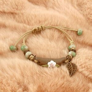 ink2055 Fashion Women Flower Leaf Porcelain Charm Woven Bracelet Adjustable Jewelry Gift,Bracelets for Women Teen Girls Gift - Khaki