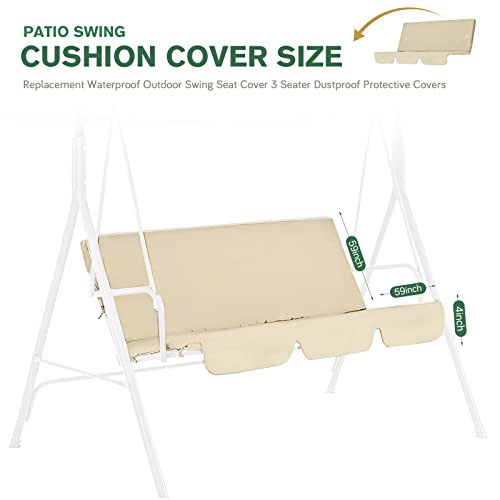 Moutosne Patio Swing Cushion Cover Replacement Waterproof Outdoor Swing Seat Cover 3 Seater Dustproof Protective Covers for 3 Seat Garden Swing Chair Cushions (Only Cover, No Cushion) 59x59x4 Inch