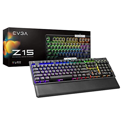 EVGA Z15 RGB USB Gaming Keyboard, RGB Backlit LED, Hotswappable Mechanical Kaihl Speed Bronze Switches (Clicky), 822-W1-15US-KR, Black