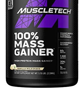 Mass Gainer MuscleTech 100% Mass Gainer Protein Powder Protein Powder for Muscle Gain Whey Protein + Muscle Builder Creatine Supplements Vanilla, 5.15 Pound (Pack of 1)