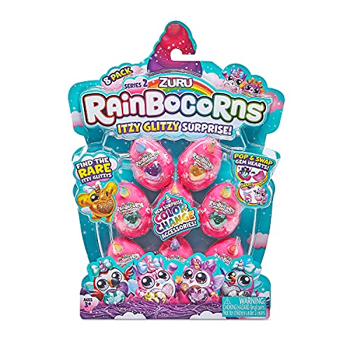 Rainbocorns Itzy Glitzy Surprise Series 2 (8 Pack) Pink Eggs by ZURU, Collectibles, Rings, Hair Clips, Pencil Toppers, Wings for Easter Basket Stuffers, Party Favors, Girls, and Kids