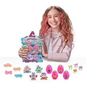 Rainbocorns Itzy Glitzy Surprise Series 2 (8 Pack) Pink Eggs by ZURU, Collectibles, Rings, Hair Clips, Pencil Toppers, Wings for Easter Basket Stuffers, Party Favors, Girls, and Kids