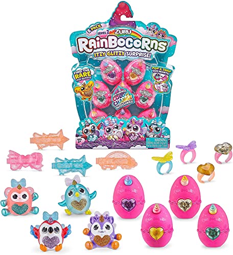 Rainbocorns Itzy Glitzy Surprise Series 2 (8 Pack) Pink Eggs by ZURU, Collectibles, Rings, Hair Clips, Pencil Toppers, Wings for Easter Basket Stuffers, Party Favors, Girls, and Kids