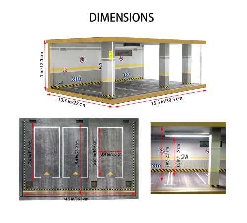 Display Case for Cars with Acylic Cover and LED Lighting for 1/24 Scale Diecast Car, Lego Cars Speed Champions 76908 76907 76901 76910 76909 76895, Model Cars, 3 Parking Space (2A)