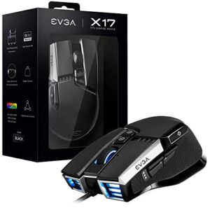 evga x17 gaming mouse, wired, black, customizable, 16,000 dpi, 5 profiles, 10 buttons, ergonomic 903-w1-17bk-kr