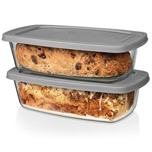 Razab LARGE Superior Glass 7.6 Cups/ 1800ML/1.9Qt (Set of 2) Glass Loaf Pan w/Lids - Meatloaf Pan Airtight BPA free - Easy Grip Handle, Microwave & Oven Safe - Loaf Pans For Baking Bread, Cakes etc