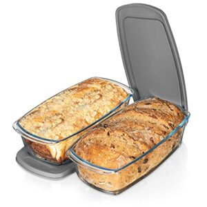 Razab LARGE Superior Glass 7.6 Cups/ 1800ML/1.9Qt (Set of 2) Glass Loaf Pan w/Lids - Meatloaf Pan Airtight BPA free - Easy Grip Handle, Microwave & Oven Safe - Loaf Pans For Baking Bread, Cakes etc