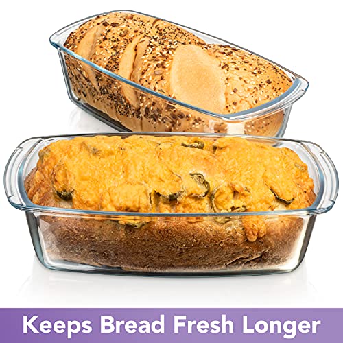 Razab LARGE Superior Glass 7.6 Cups/ 1800ML/1.9Qt (Set of 2) Glass Loaf Pan w/Lids - Meatloaf Pan Airtight BPA free - Easy Grip Handle, Microwave & Oven Safe - Loaf Pans For Baking Bread, Cakes etc