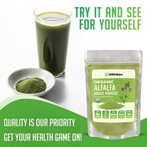 XPRS Nutra Organic Alfalfa Powder - Premium Vegan Alfalfa Supplement Rich in Calcium, Antioxidants, Vitamins - Farmer Alfalfa Supplement for Kids and Adults - Vegan Friendly Alfalfa Leaf (4 Ounce)