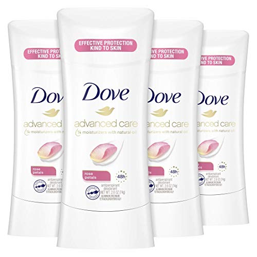 Dove Antiperspirant Deodorant Stick 48 Hour Protection And Soft And Comfortable Underarms Rose Petals Deodorant for Women oz 4 Count, 2.6 Ounce