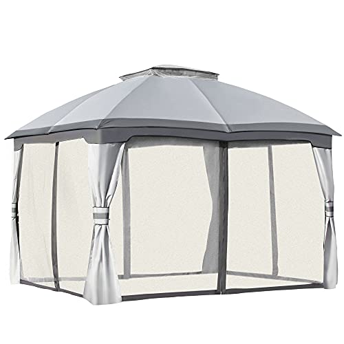 Outsunny 10' x 12' Outdoor Gazebo, Patio Gazebo Canopy Shelter w/Double Vented Roof, Zippered Mesh Sidewalls, Solid Steel Frame, Grey