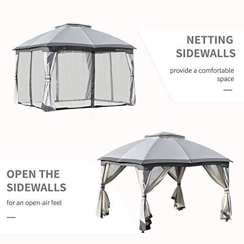 Outsunny 10' x 12' Outdoor Gazebo, Patio Gazebo Canopy Shelter w/Double Vented Roof, Zippered Mesh Sidewalls, Solid Steel Frame, Grey