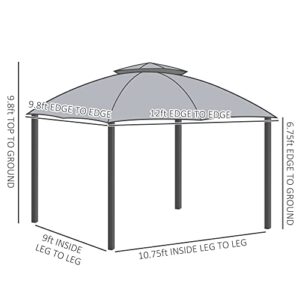 Outsunny 10' x 12' Outdoor Gazebo, Patio Gazebo Canopy Shelter w/Double Vented Roof, Zippered Mesh Sidewalls, Solid Steel Frame, Grey