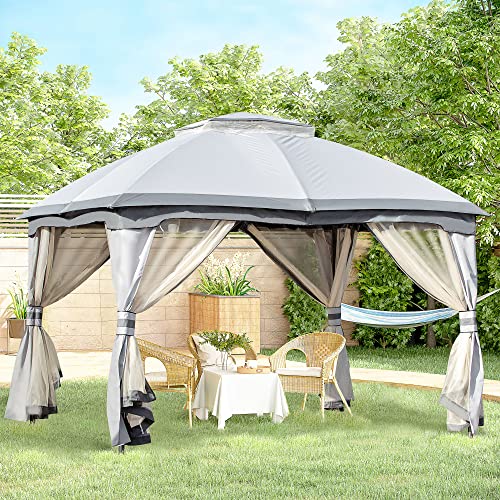 Outsunny 10' x 12' Outdoor Gazebo, Patio Gazebo Canopy Shelter w/Double Vented Roof, Zippered Mesh Sidewalls, Solid Steel Frame, Grey