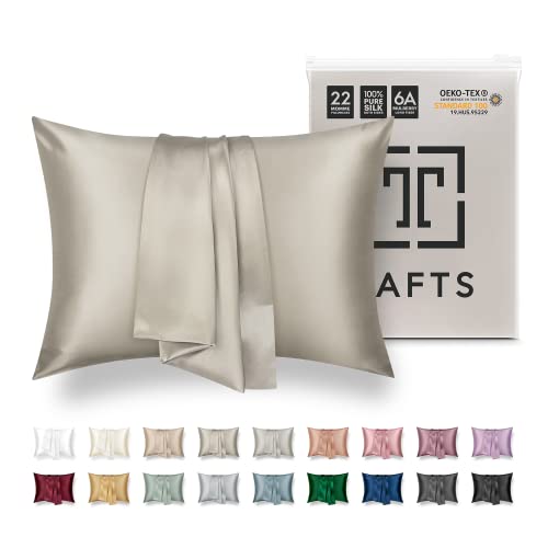 TAFTS 22mm 100% Pure Mulberry 6A Silk Pillowcase for Hair & Skin with Envelope Closure, No Zipper, Cooling, Natural, Organic, Double Sided Pillow Case (Taupe, Queen 20"x30" 1pc)