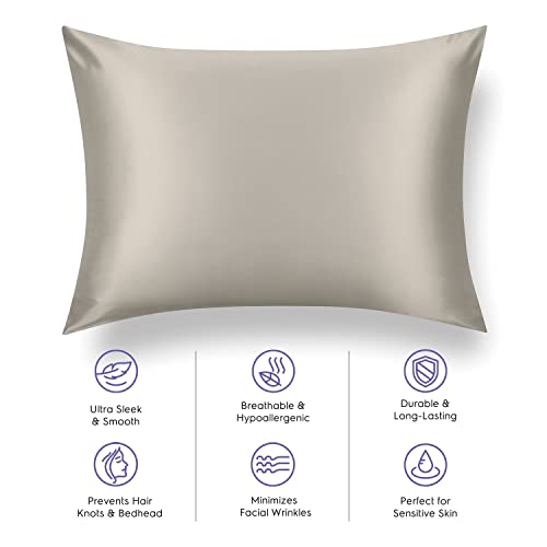 TAFTS 22mm 100% Pure Mulberry 6A Silk Pillowcase for Hair & Skin with Envelope Closure, No Zipper, Cooling, Natural, Organic, Double Sided Pillow Case (Taupe, Queen 20"x30" 1pc)