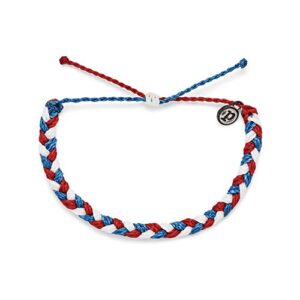 pura vida red white blue multi braided bracelet - 100% waterproof, adjustable band - plated brand charm