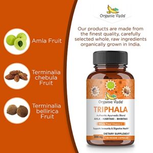 Organic Veda Triphala Capsules, 2000mg – Premium Ayurvedic Herbal Supplement Made with Organic Herbs Amla, Haritaki, Bibhitaki Fruits for Colon, Digestive & Immune System – 120 Veggie