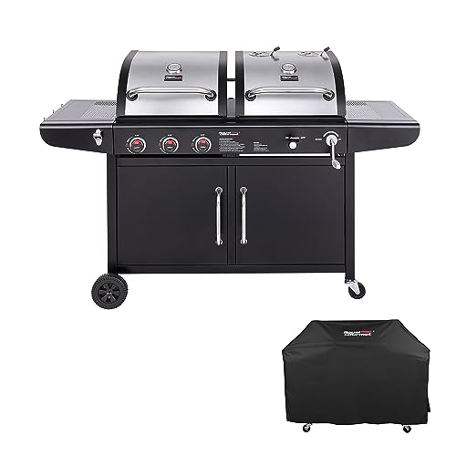 Royal Gourmet ZH3002C 3-Burner 25,500-BTU Dual Fuel Cabinet Gas and Charcoal Grill Combo with Cover, Outdoor Barbecue, Black