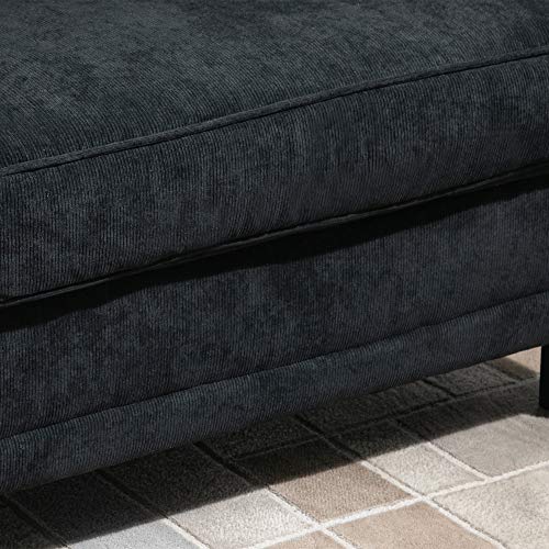 HOMCOM Modern 3-Seater Sofa 78" Thick Padded Comfy Couch with 2 Pillows, Corduroy Fabric Upholstery, Pine Wood Legs and Rounded Arms for Living Room, Black