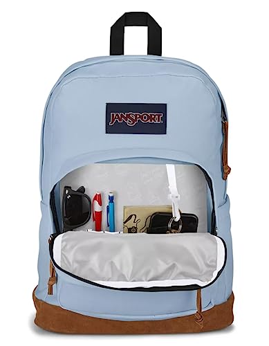 JanSport Right Pack Backpack - Travel, Work, or Laptop Bookbag with Leather Bottom, Blue Dusk