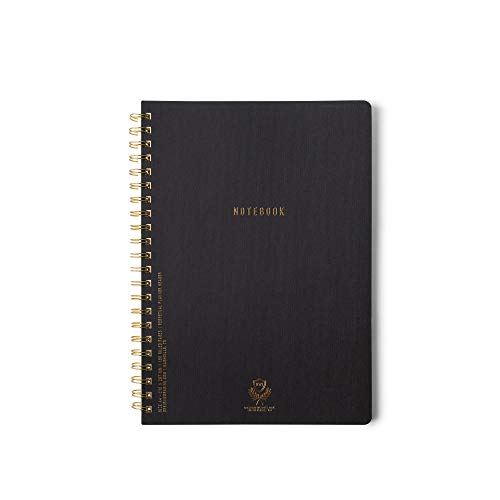 DesignWorks Ink A4-8.25" x 11.625" Black Textured Paper Notebook Journal with Gold Accents, Lined Pages, and Durable Spiral Binding for Work, Writing, Journaling