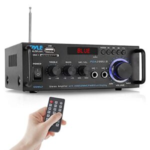 pyle wireless bluetooth stereo power amplifier - 200w dual channel sound audio stereo receiver w/rca, usb, sd, mic in, fm radio, for home computer via rca - pda29bu.5