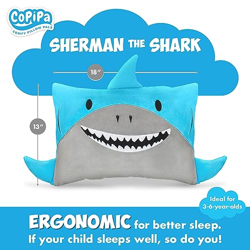 CoPiPa Toddler Pillow & Pillowcase Soft Plush Hypoallergenic 13 x 18 Inches Kids Decorative Shark Washable Bed Pillow for Sleeping, for Girls & Boys, Almohada para Niños Pequeños