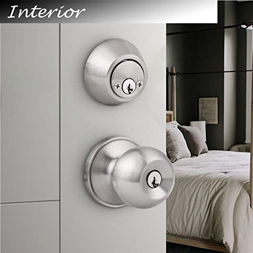 knobelite (10 Set Keyed Alike Entry Door Knob with Double Cylinder Deadbolt Combo Pack, Satin Nickel Finish Door Hardware Locks, All Same Key Door Knobs with Lock and Key for Front and Entrance Door