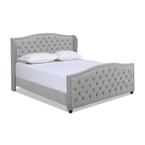 Jennifer Taylor Home Anastasia Upholstered Shelter Headboard Bed Set, California King, Silver Grey Polyester