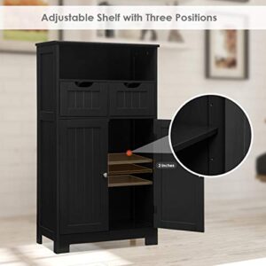 Tangkula Bathroom Floor Cabinet, Storage Cabinet w/Open Shelf, 2 Doors & 2 Adjustable Drawers, Standing Cupboard for Kitchen, Bathroom Floor Cabinet for Living Room Home Office (Black)