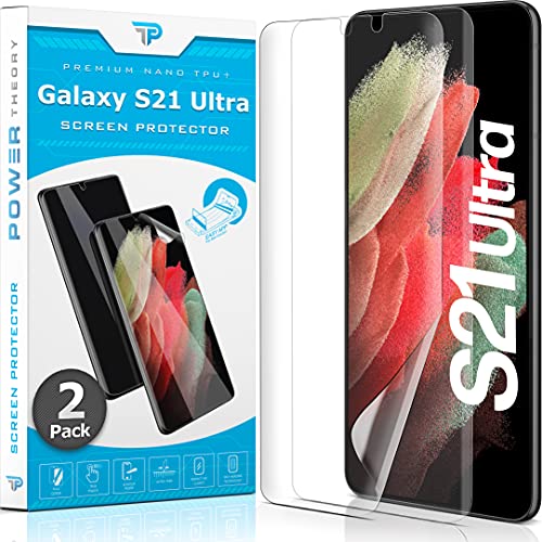 Power Theory Designed for Samsung Galaxy S21 Ultra Screen Protector [Not Glass], Easy Install Kit, Case Friendly, Full Cover, Flexible Film Anti Scratch, 2 Pack