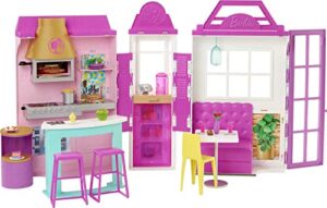 barbie cook ‘n grill restaurant playset with 30+ pieces & 6 play areas including kitchen, pizza oven, grill & dining booth, gift for 3 to 7 year olds