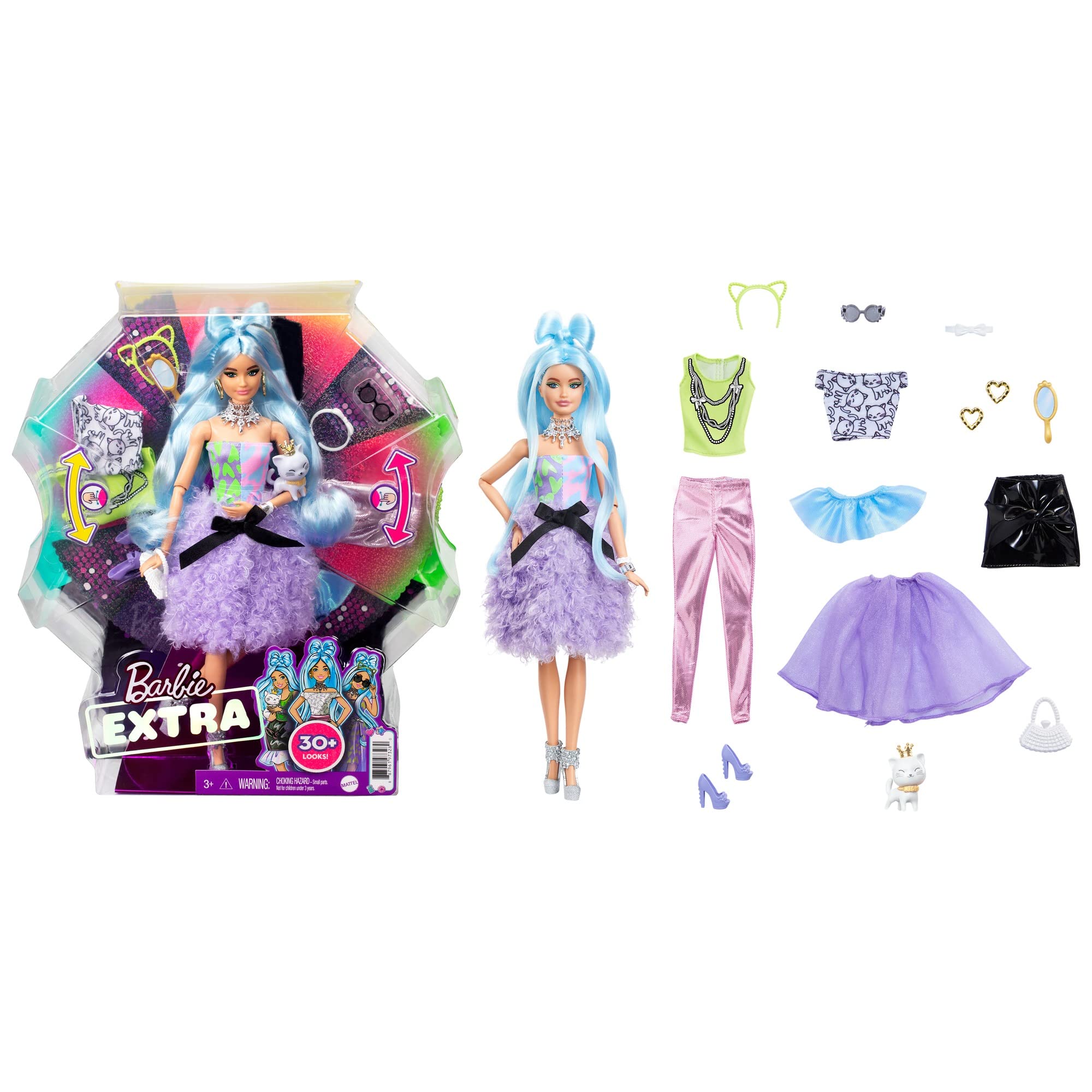 Barbie Extra Doll & Accessories Set with Pet, Mix & Match Pieces for 30+ Looks, Multiple Flexible Joints, Kids 3 Years Old & Up, GYJ69