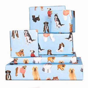 central 23 - blue wrapping paper sheets - puppy dogs - 6 gift wrap sheets - birthday giftwrap - recyclable