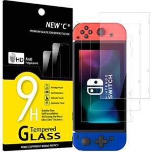 new'c pack of 3, glass screen protector for nintendo switch, tempered glass anti-scratch, anti-fingerprints, bubble-free, 9h hardness, 0.33mm ultra transparent, ultra resistant