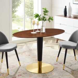 Modway Zinque Oval Wood 48" Dining Table in Gold Walnut