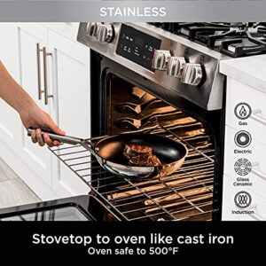 Ninja C62200 Foodi NeverStick Stainless 10.25-Inch & 12-Inch Fry Pan Set, Polished Stainless-Steel Exterior, Nonstick, Durable & Oven Safe to 500°F, Silver