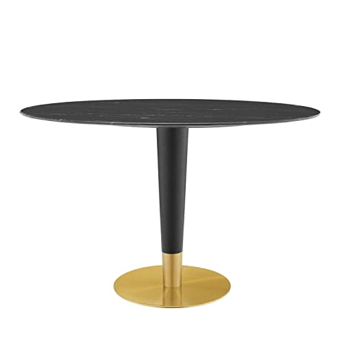 Modway Zinque Artificial Marble Dining Table, 48 Inch, Gold Black