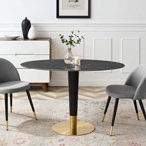 Modway Zinque Artificial Marble Dining Table, 48 Inch, Gold Black