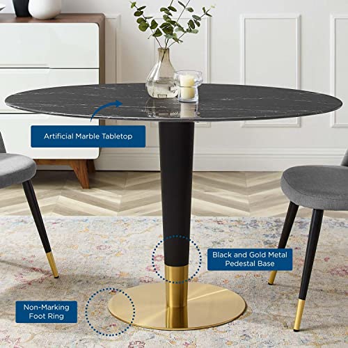 Modway Zinque Artificial Marble Dining Table, 48 Inch, Gold Black