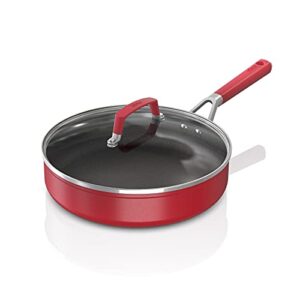 ninja c20130 foodi neverstick vivid 3-quart sauté pan with glass lid, nonstick, durable & oven safe to 400°f, cool-touch handles, crimson red