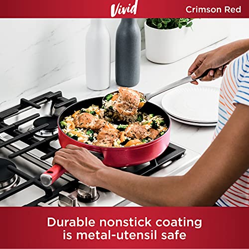 Ninja C20130 Foodi NeverStick Vivid 3-Quart Sauté Pan with Glass Lid, Nonstick, Durable & Oven Safe To 400°F, Cool-Touch Handles, Crimson Red