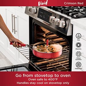 Ninja C20130 Foodi NeverStick Vivid 3-Quart Sauté Pan with Glass Lid, Nonstick, Durable & Oven Safe To 400°F, Cool-Touch Handles, Crimson Red