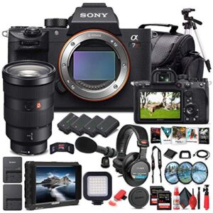 sony alpha a7r iv mirrorless digital camera (body only) (ilce7rm4/b) + sony fe 24-70mm lens + 4k monitor + pro headphones + pro mic + 2 x 64gb memory card + 3 x np-fz-100 battery + more (renewed)