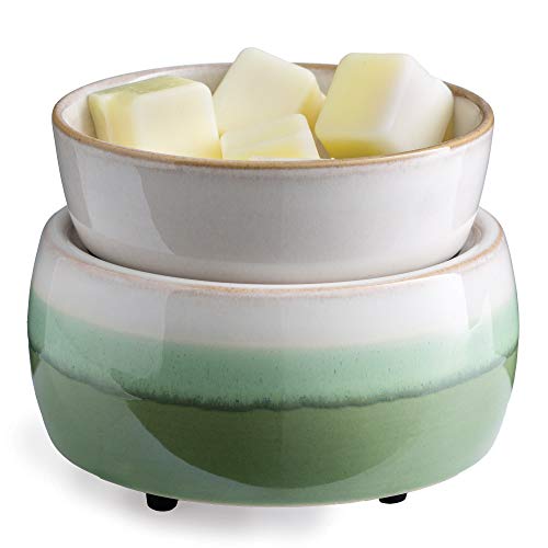 CANDLE WARMERS ETC 2-in-1 Candle and Fragrance Warmer for Warming Scented Candles or Wax Melts and Tarts with to Freshen Room, Green Tea Matcha Latte