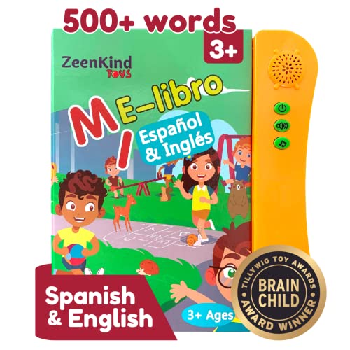 ZeenKind Learn Spanish for Kids 3-6 | Spanish English Talking Sound Books for Kid Toddler Baby | Interactive Educational Electronic Book Bilingual Toys | Libros para Bebes en Espanol Juegos para Niños